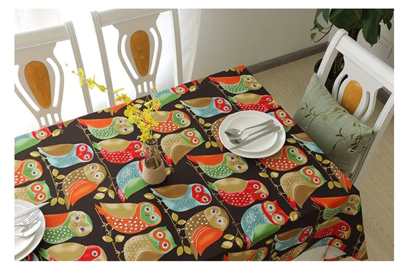 Tablecloth Cotton Owl on Tree Animals Rectangle Square Round - Etsy