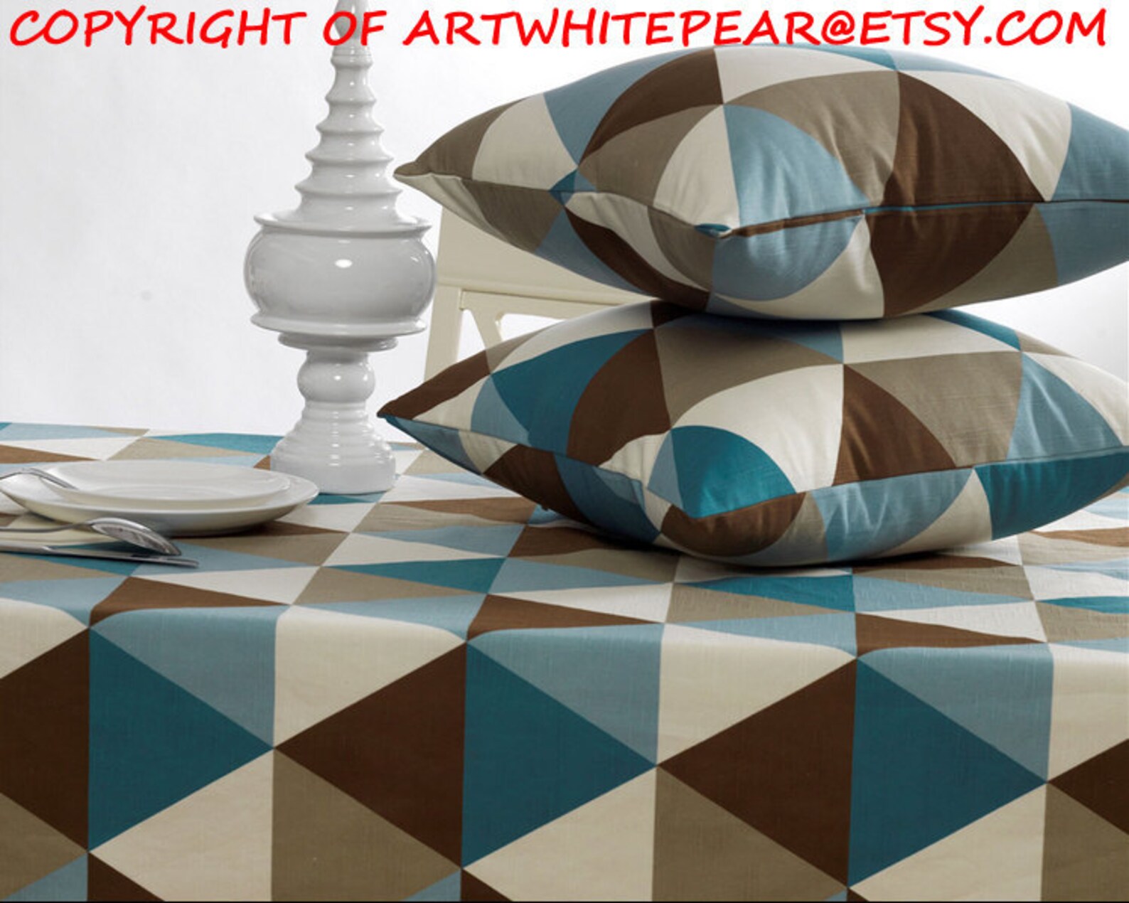 Table Runner Geometric Triangle Blue Gray White - Etsy