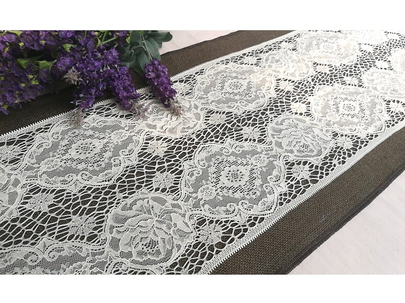 Cream Lace Gray Burlap Table Runner Dinningpartywedding | Etsy