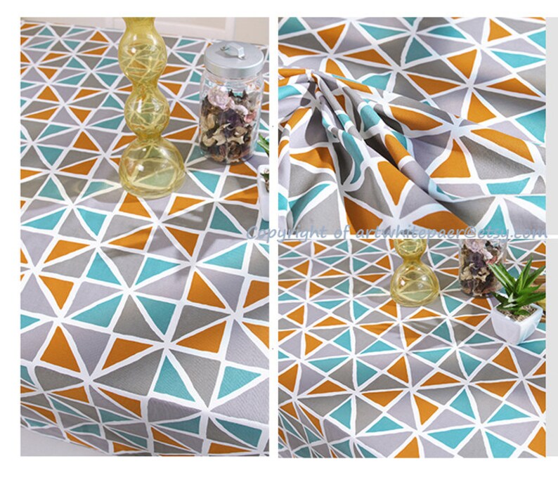 Tablecloth Geometric Orange Blue Gray Triangle Rectangle - Etsy