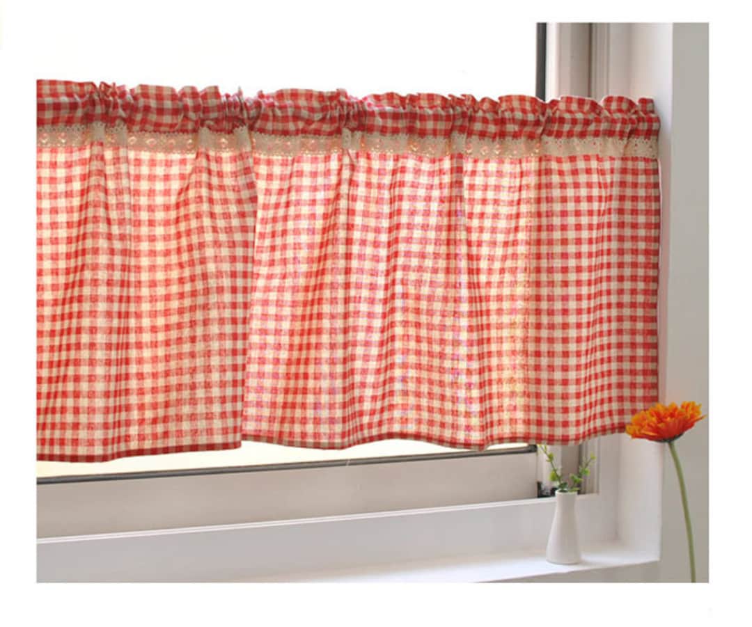 Linen Gingham Check Window Curtain Valance,bedroom Window Treatment ...
