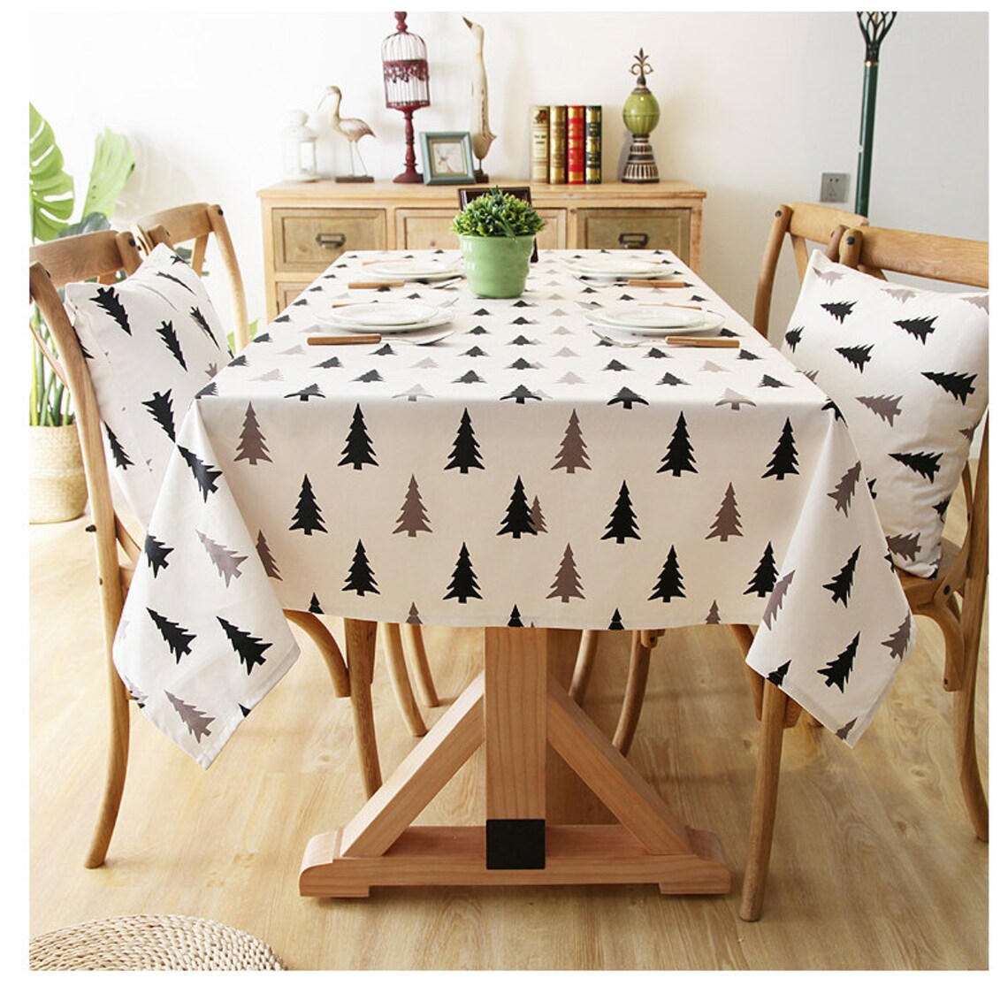 Rectangle Square Round Oval Linen Coffee Table Cloth Pine Tree - Etsy