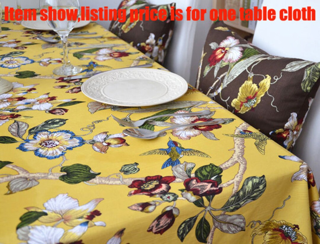 Hummingbird Botanical Cotton Tablecloth, Floral Table Linens, Cushion ...