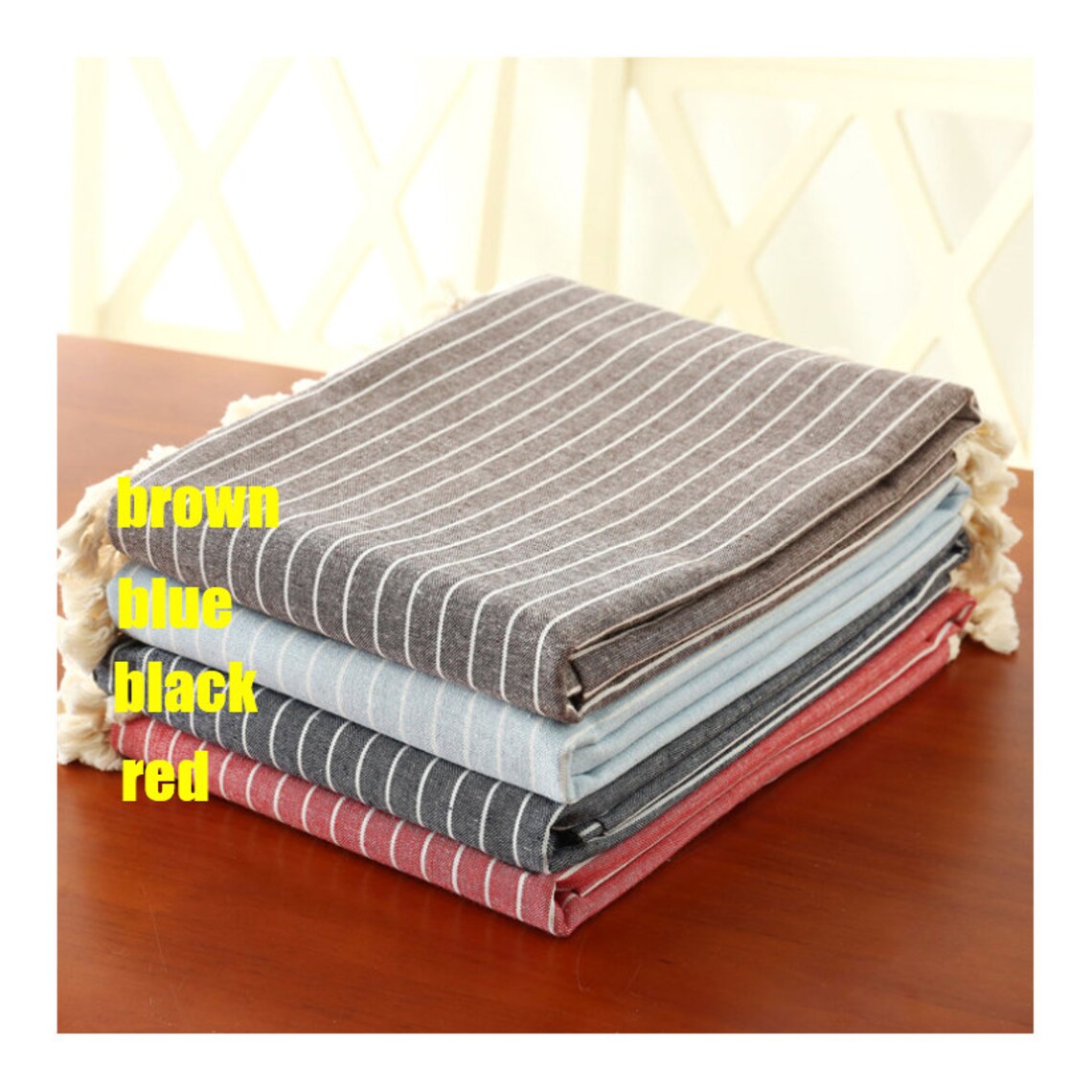 Tablecloth Linen Pinstripe Tassel Fringe 6 Colors Rectangle - Etsy