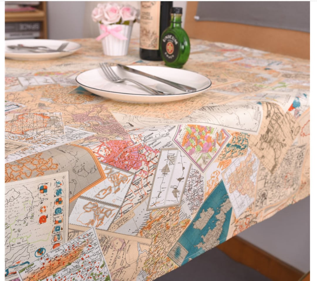 Tablecloth Cotton Linen World Map Rectangle Square Round Oval Dining ...
