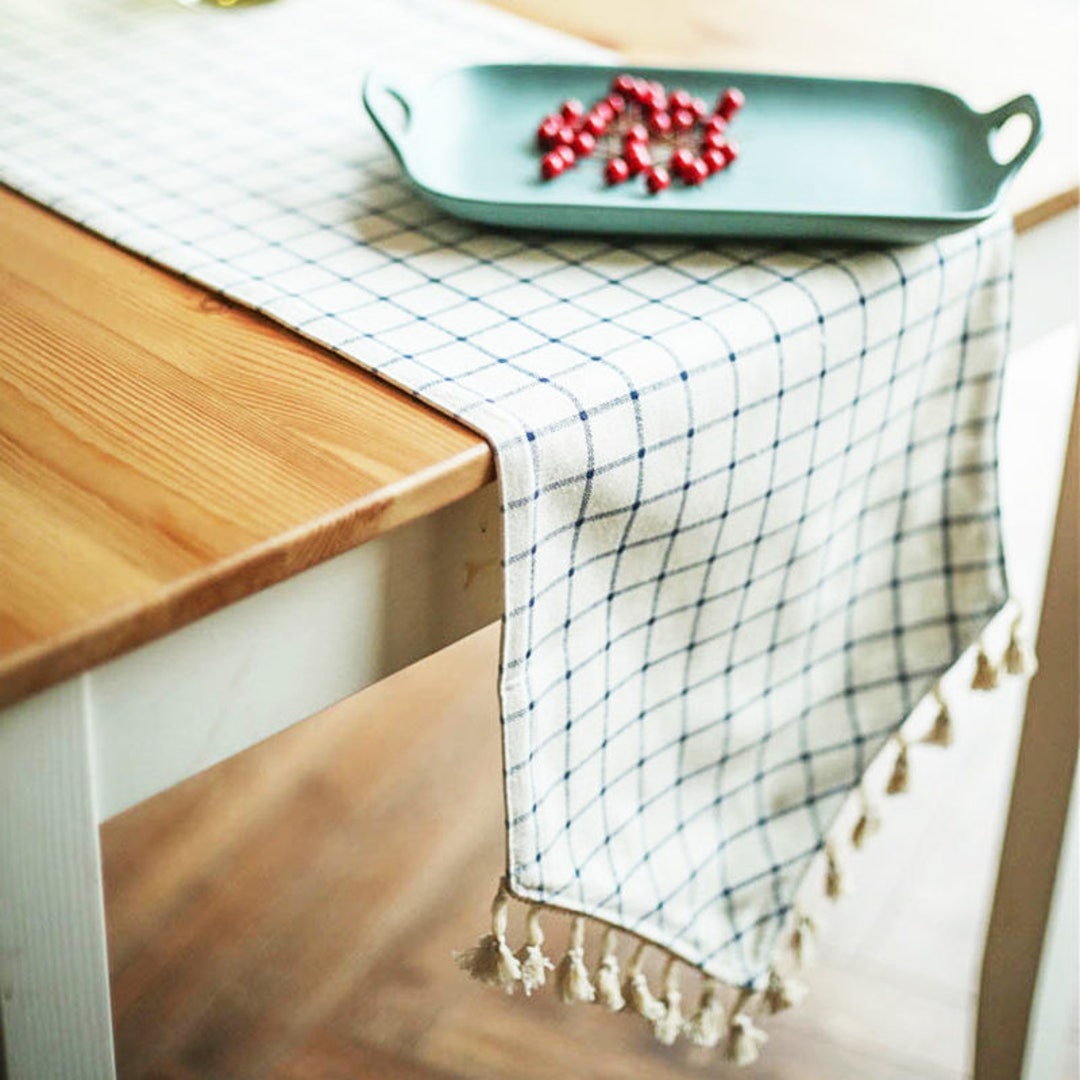 Table Runner Tassel Fringe Cotton Linen Check Plaid Tartan - Etsy