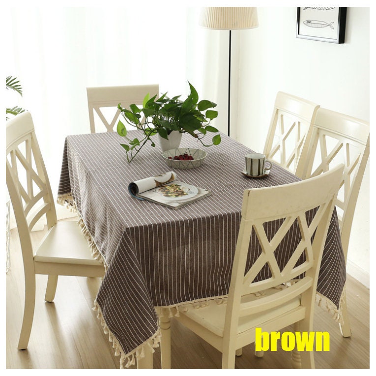 Tablecloth Linen Pinstripe Tassel Fringe 6 Colors Rectangle | Etsy