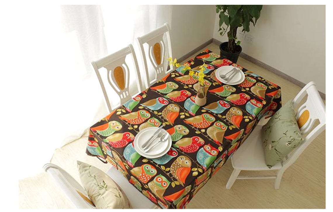 Tablecloth Cotton Owl on Tree Animals Rectangle Square Round - Etsy