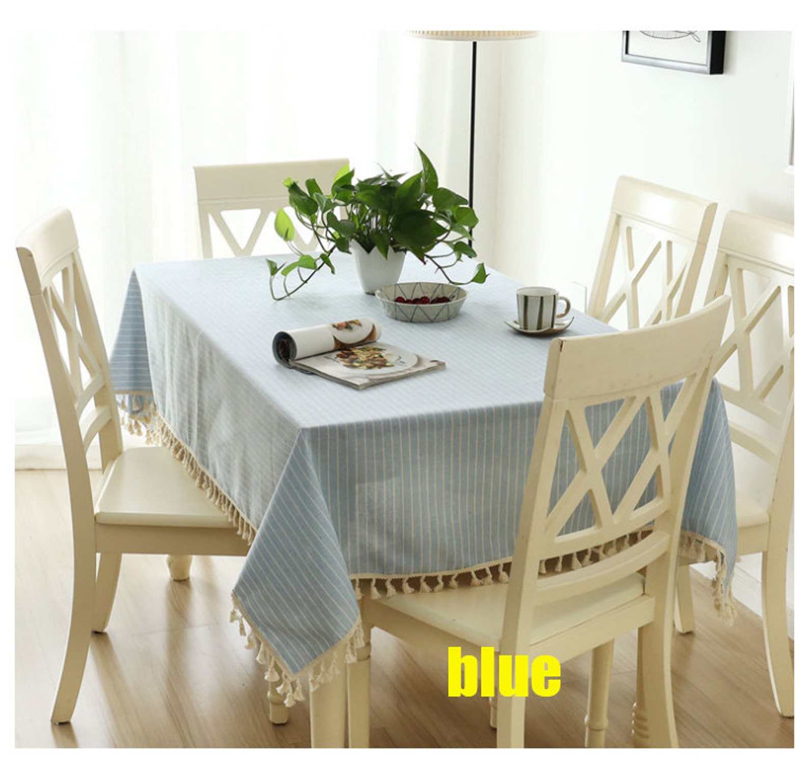 Tablecloth Linen Pinstripe Tassel Fringe 6 Colors Rectangle - Etsy