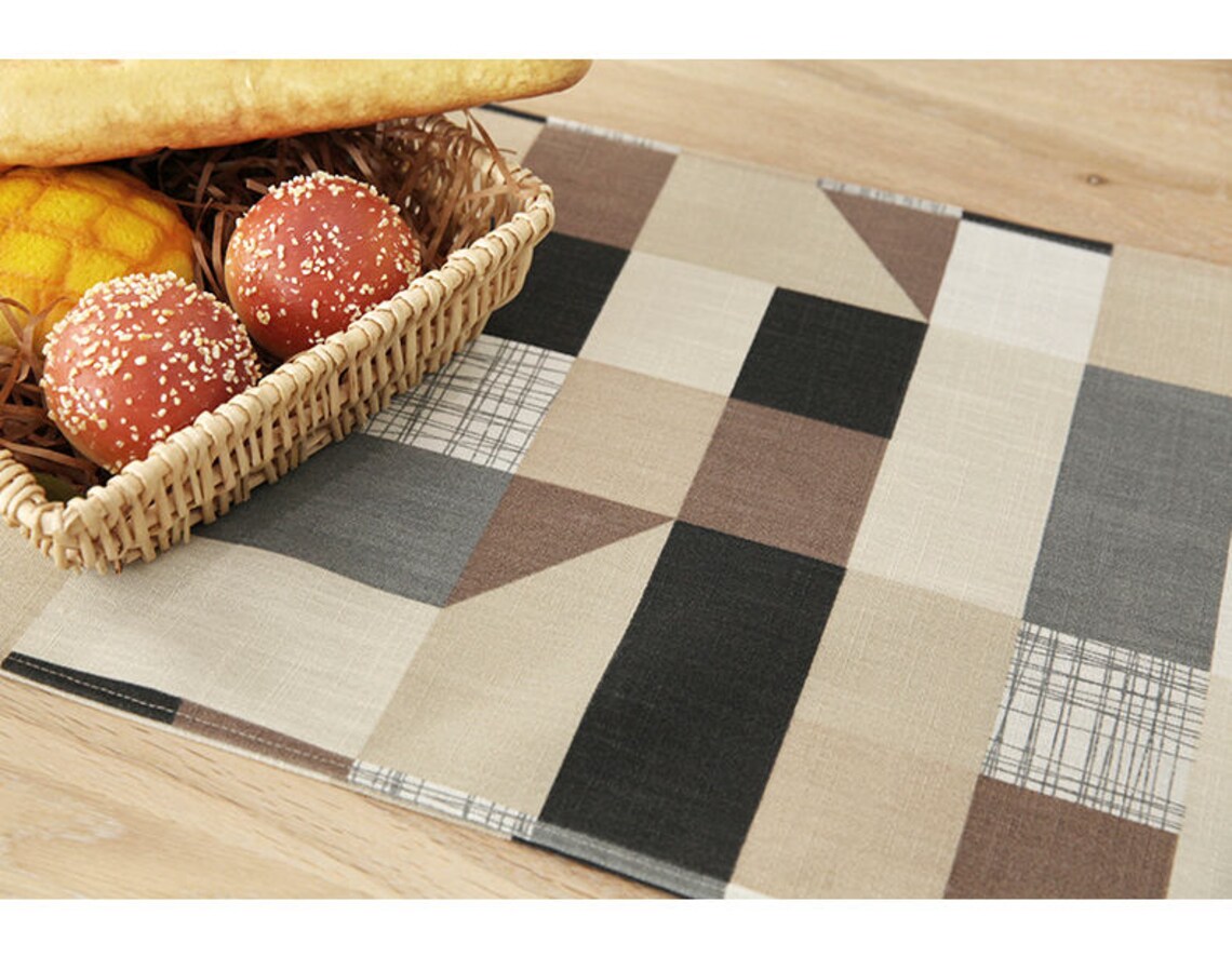 Linen Coffee Table Runner Brown Beige Check Partywedding | Etsy