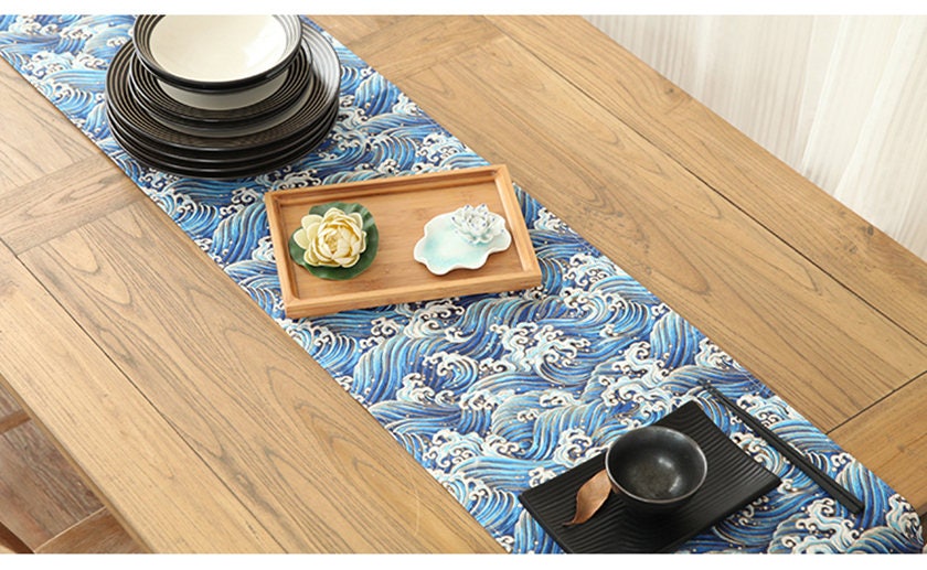 Table Runner Blue Ripple Wave Geometric Dining Party | Etsy