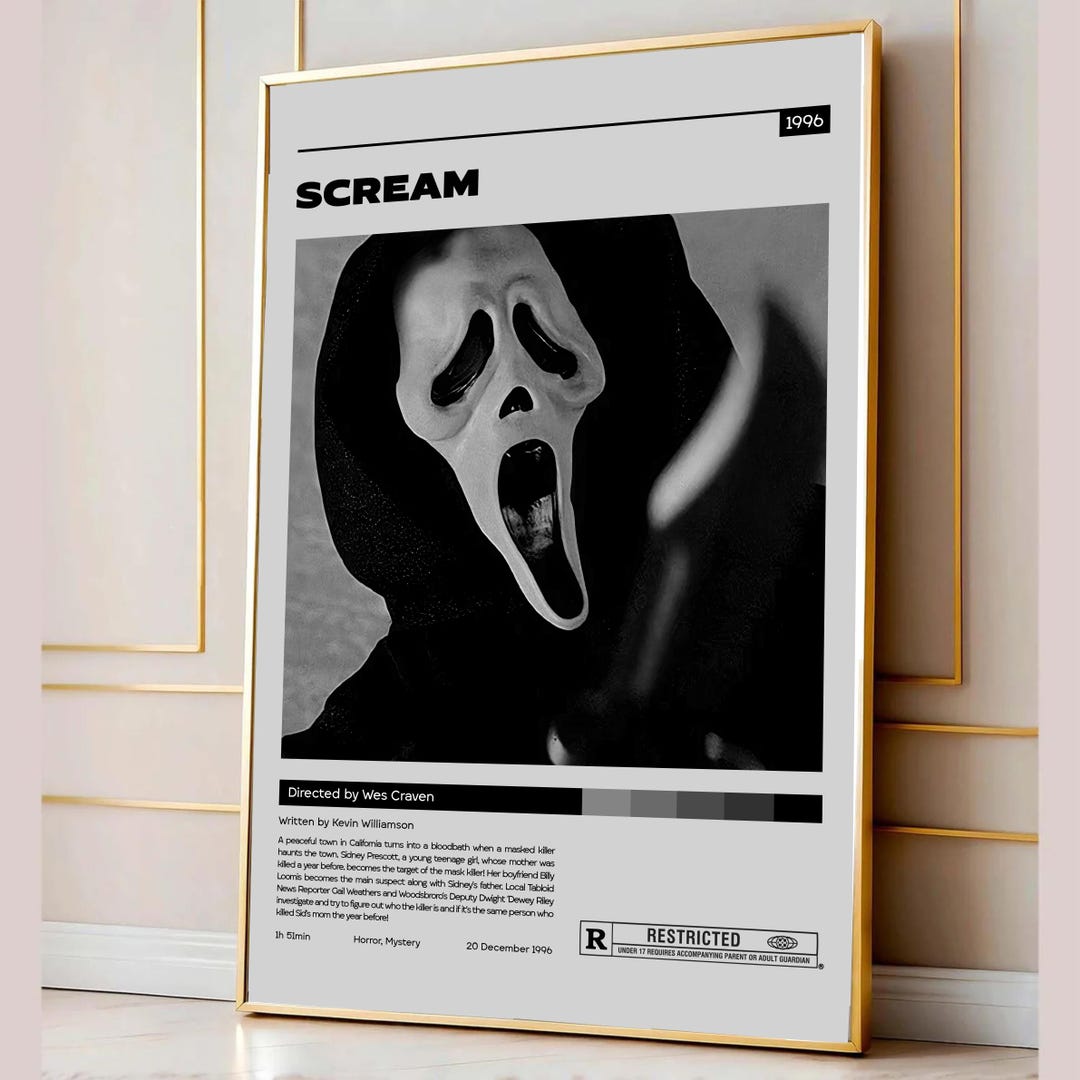 Scream Movie Minimalist Poster, Ghostface Horror Film Print, 90s ...