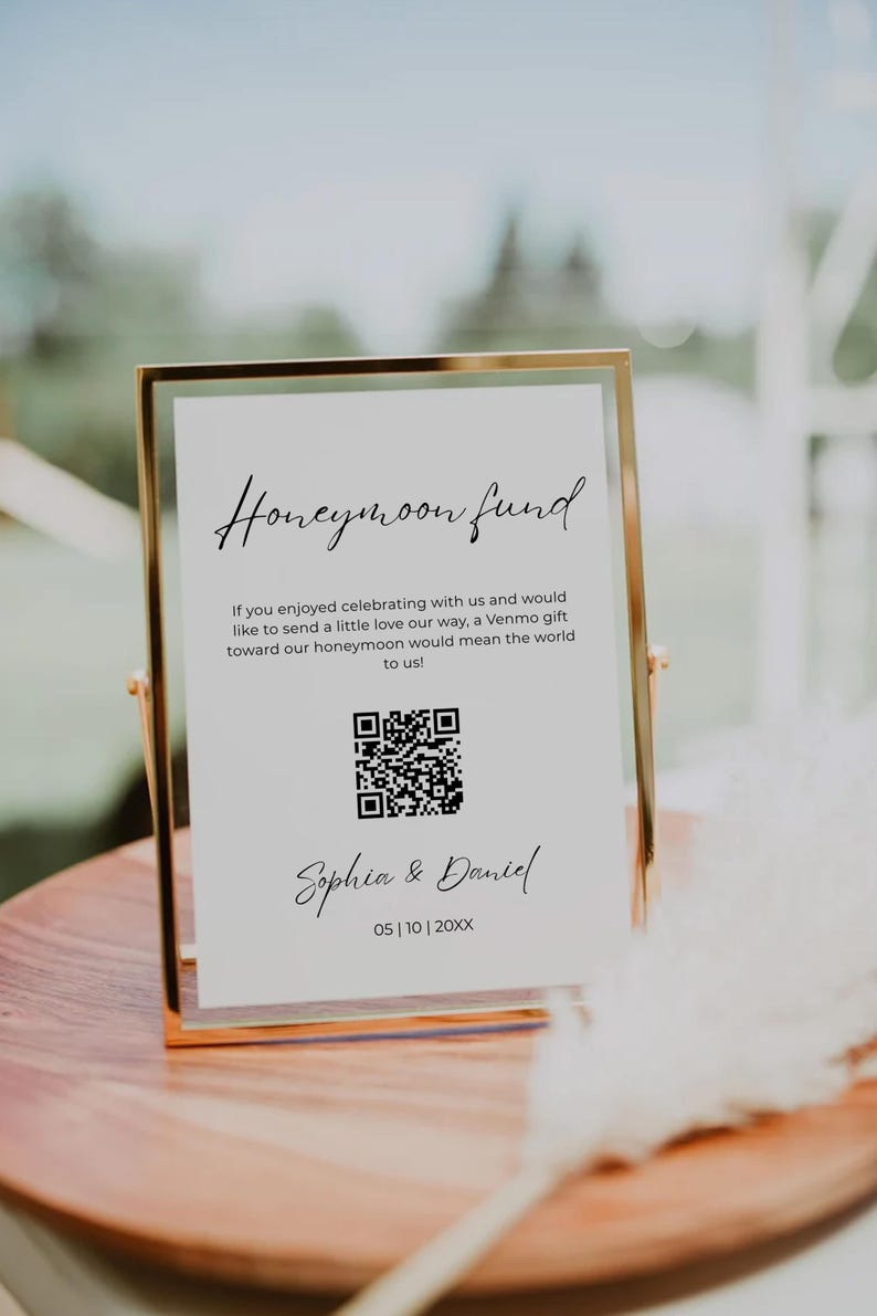 Honeymoon Fund QR Code Sign Template, Wedding Cash Gift (digital ...