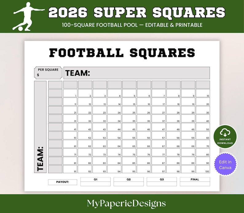 Super Big Game Football Squares, Super Big Bow, Football Fundraiser ...