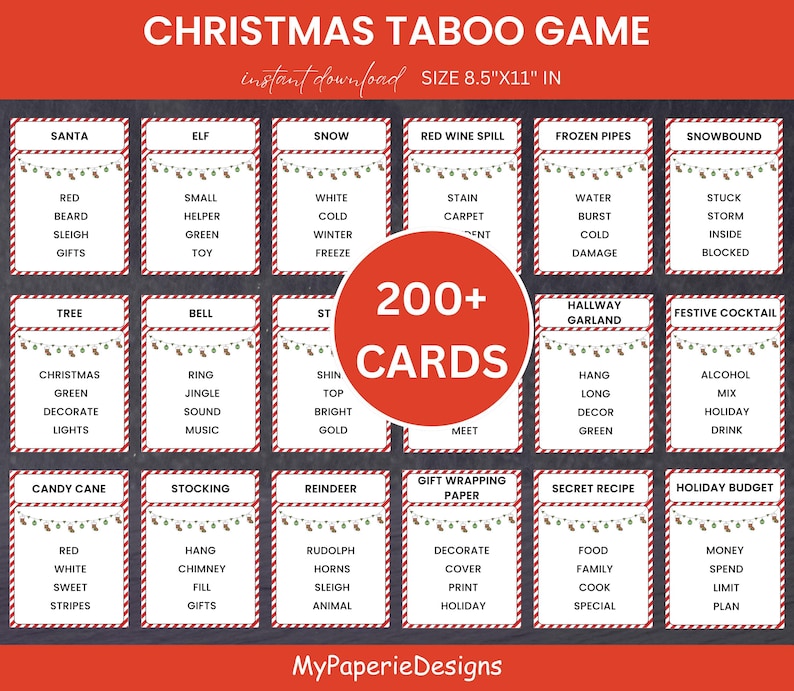 Christmas Taboo Game, Printable Christmas Game, Christmas Game Adults ...