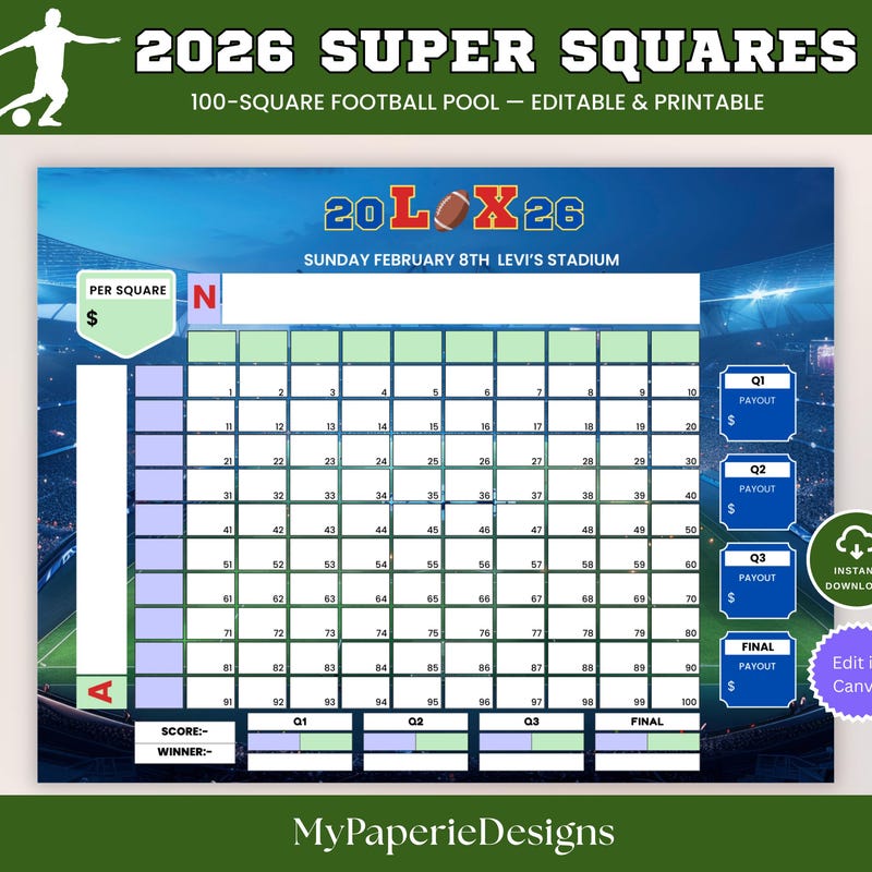Super Bowl Squares 2026 - Etsy