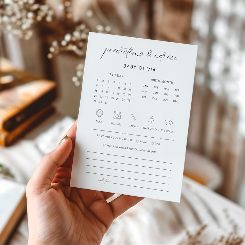 Baby Shower Predictions Card, Minimalist Gender Neutral Game (digital ...