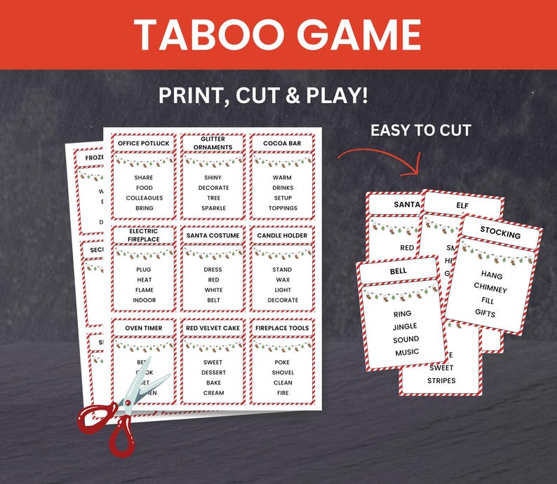 Christmas Taboo Game, Printable Christmas Game, Christmas Game Adults ...