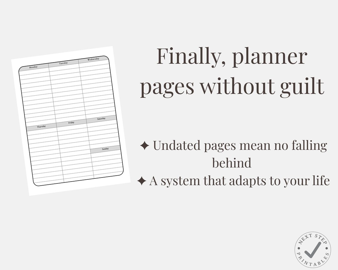 Weekly Calendar Printable: Flexible Untimed Planner (PDF Download) - Etsy