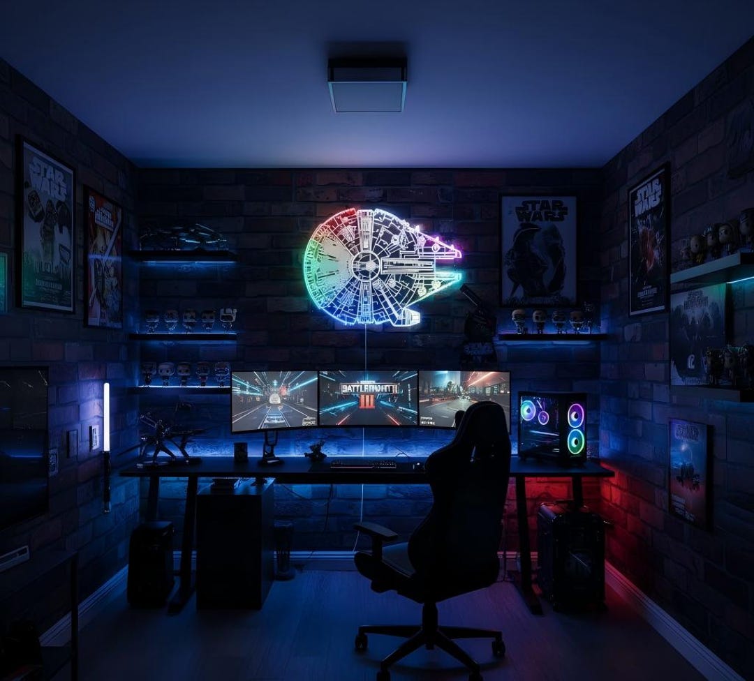 Star Wars Millennium Falcon LED Wall Decor Sign, Rainbow Multi Colors ...