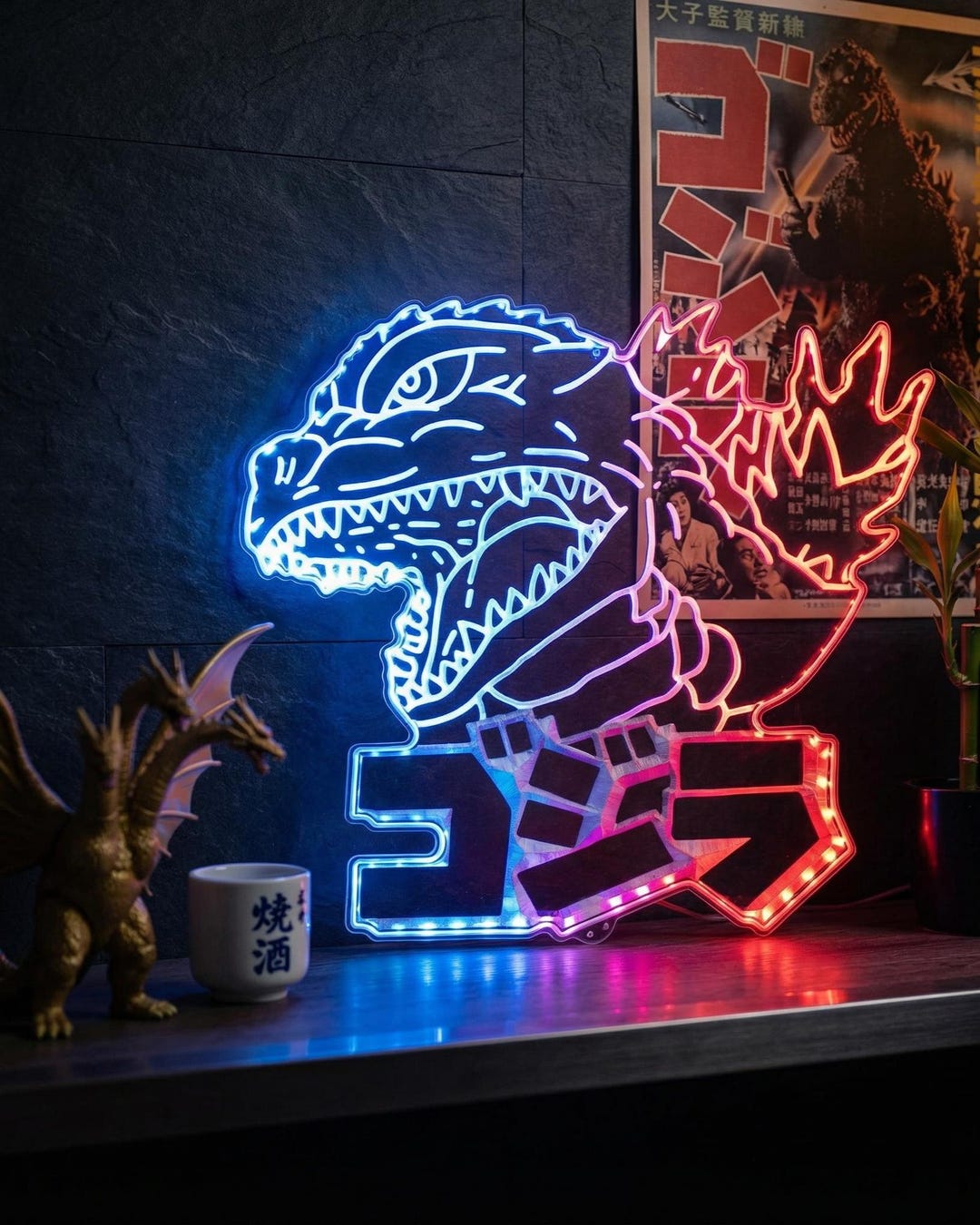 King of the Monsters LED Wall Decor Sign, Kaiju Man Cave Game Room Man ...
