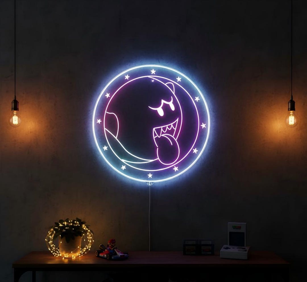 Super Mario Boo Neon LED Wall Decor Sign, Rainbow Multi Colors Night ...