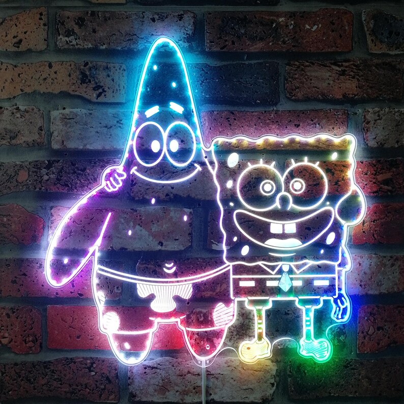 Spongebob Neon LED Wall Decor Sign, Rainbow Multi Colors Night Light ...