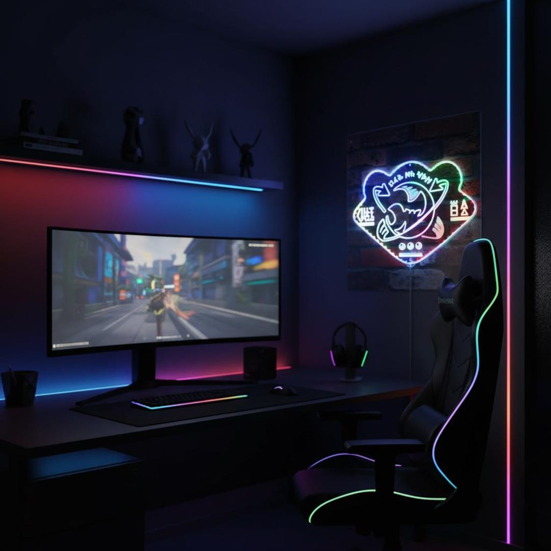Splatoon Grizzco Neon LED Wall Decor Sign, Rainbow Multi Colors Night ...