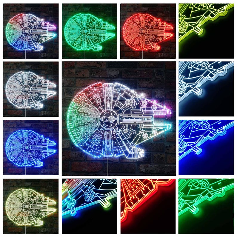 Star Wars Millennium Falcon LED Wall Decor Sign, Rainbow Multi Colors ...