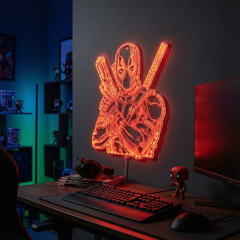 Deadpool LED Wall Decor Sign, Table Top Game Room Man Cave Decor ...