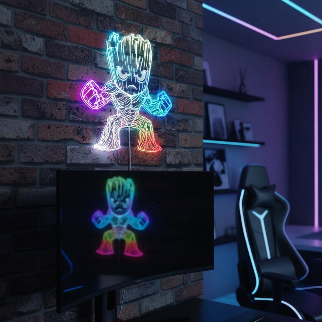 Groot Neon LED Wall Decor Sign, Rainbow Multi Colors Night Light ...