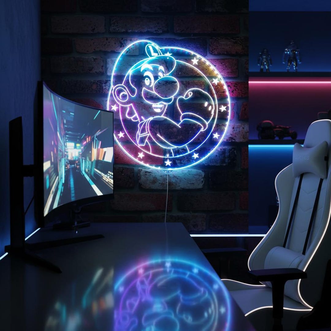 Super Mario Luigi Neon LED Wall Decor Sign, Rainbow Multi Colors Night ...