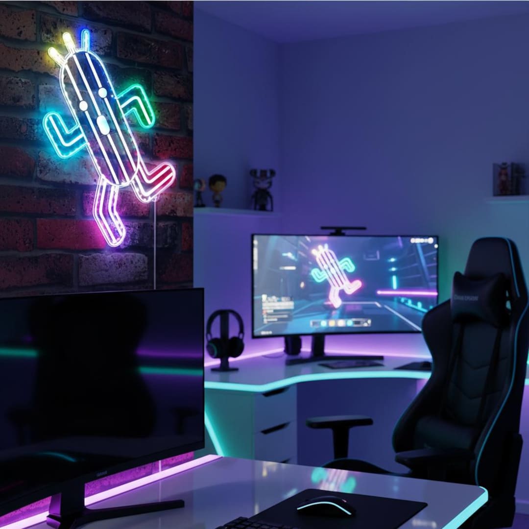 Final Fantasy Cactuar Neon LED Wall Decor Sign, Rainbow Multi Colors ...