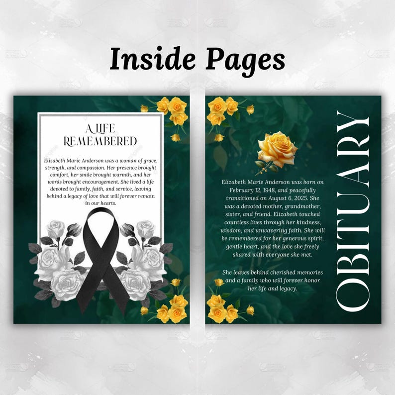 Green Funeral Program Template, Celebration of Life (canva, 8-page ...