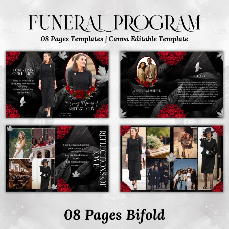 Funeral Program Template Red Canva Celebration of Life Funeral Programs ...