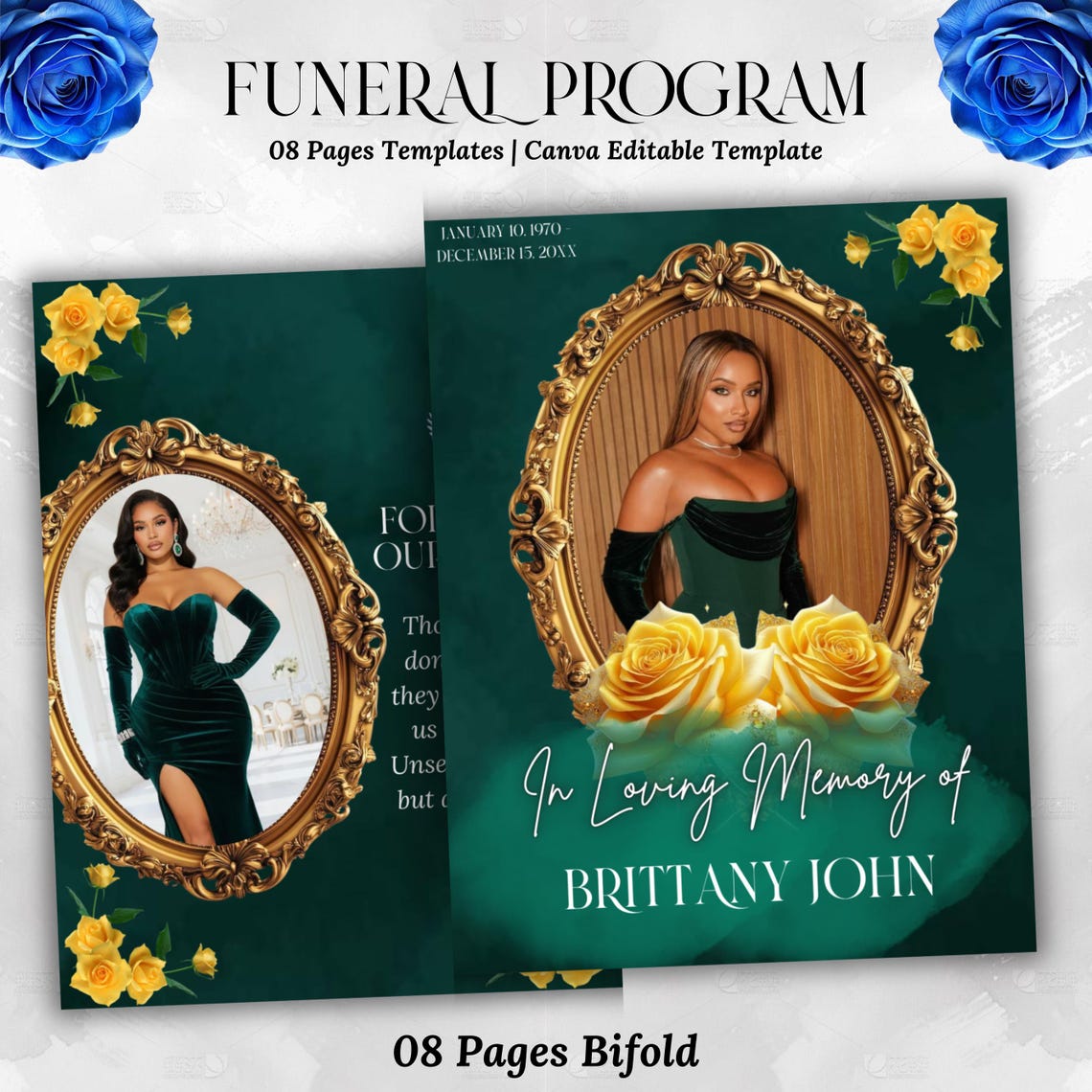 Green Funeral Program Template, Celebration of Life (canva, 8-page ...