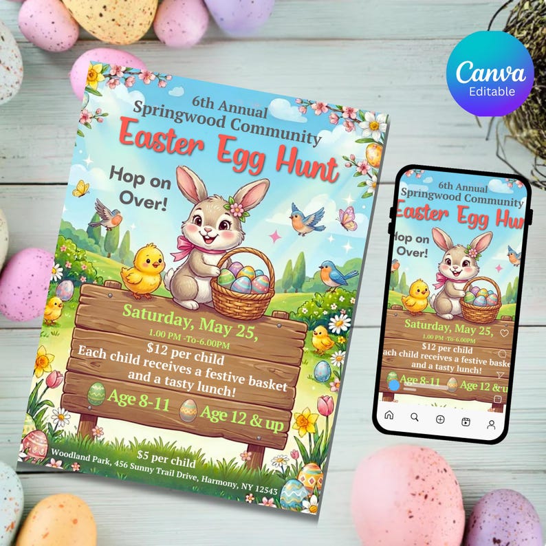 Editable Easter Egg Hunt Flyer Template, Printable Canva Invitation (8. ...