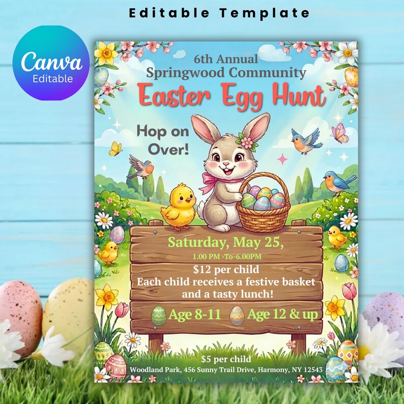Editable Easter Egg Hunt Flyer Template, Printable Canva Invitation (8. ...