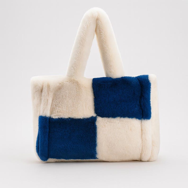 Faux Fur Checkerboard Tote Bag | Vegan Shoulder Bag - Etsy