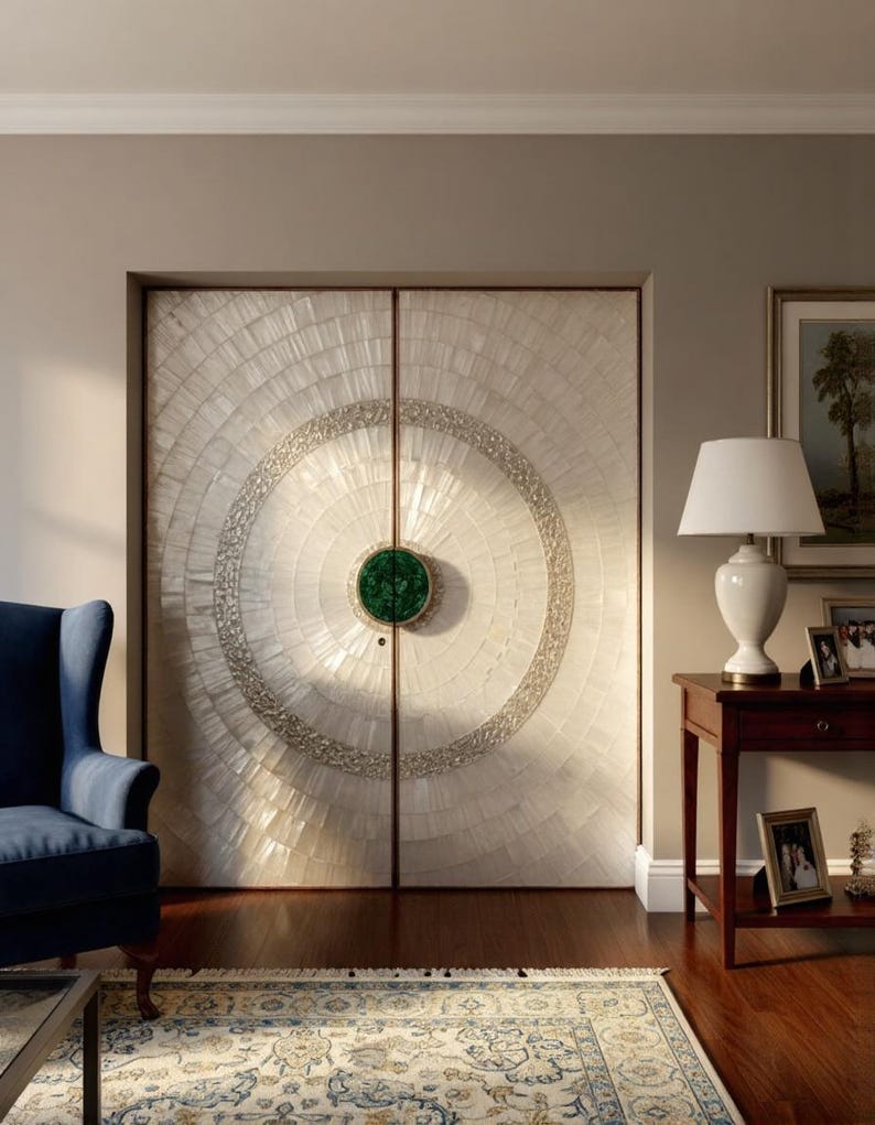 Handmade Selenite Double Door • Mother of Pearl Inlay, Luxury Entrance ...