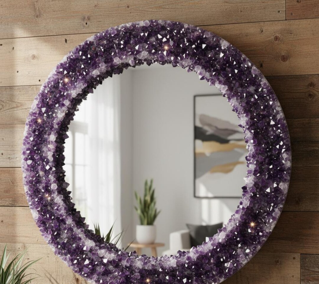 Handmade Amethyst Crystal Mirror | Geode Gemstone Wall Decor - Etsy