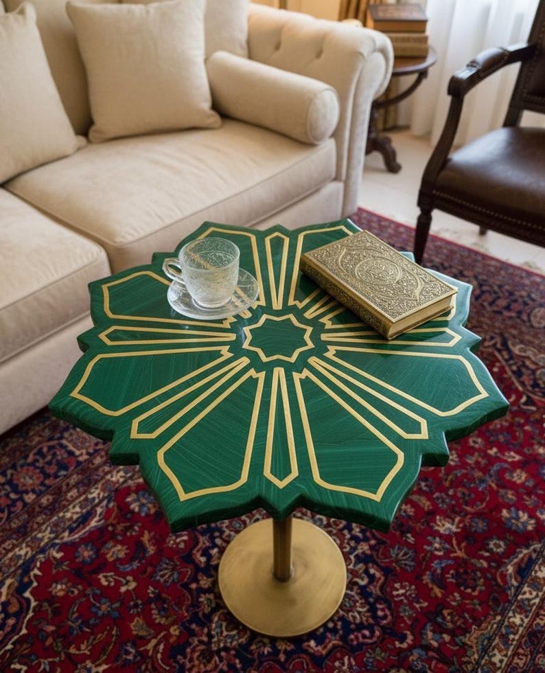 Handmade Malachite Accent Table | Star Inlay, Gold Detail - Etsy