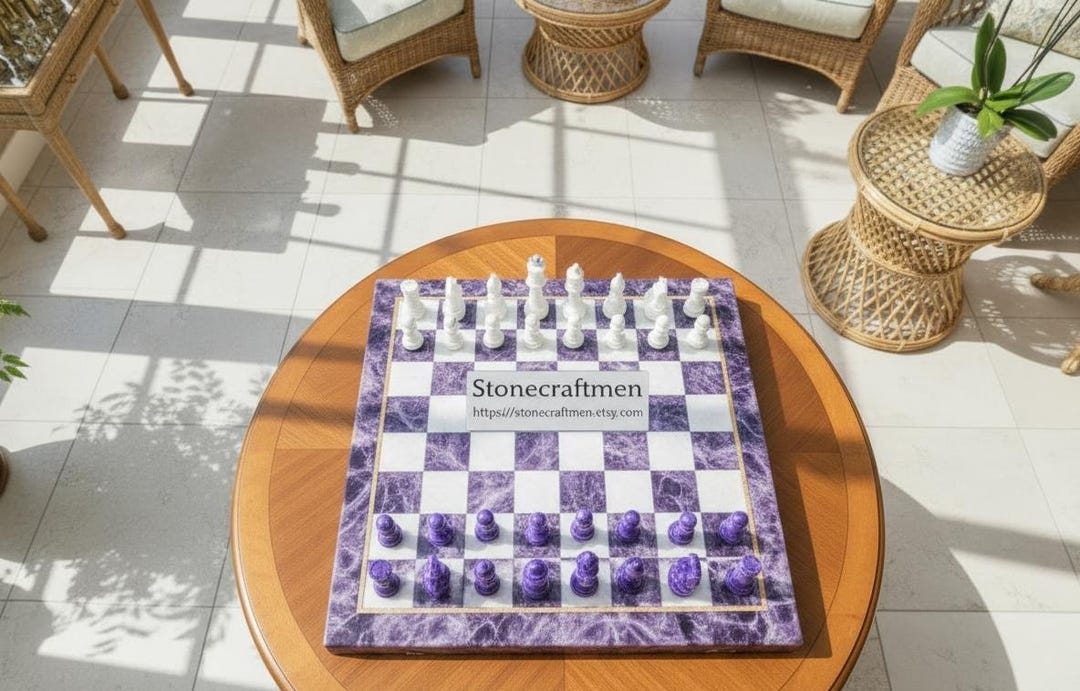 Handcrafted Amethyst Chess Set | Gemstone Board & Pieces - Etsy