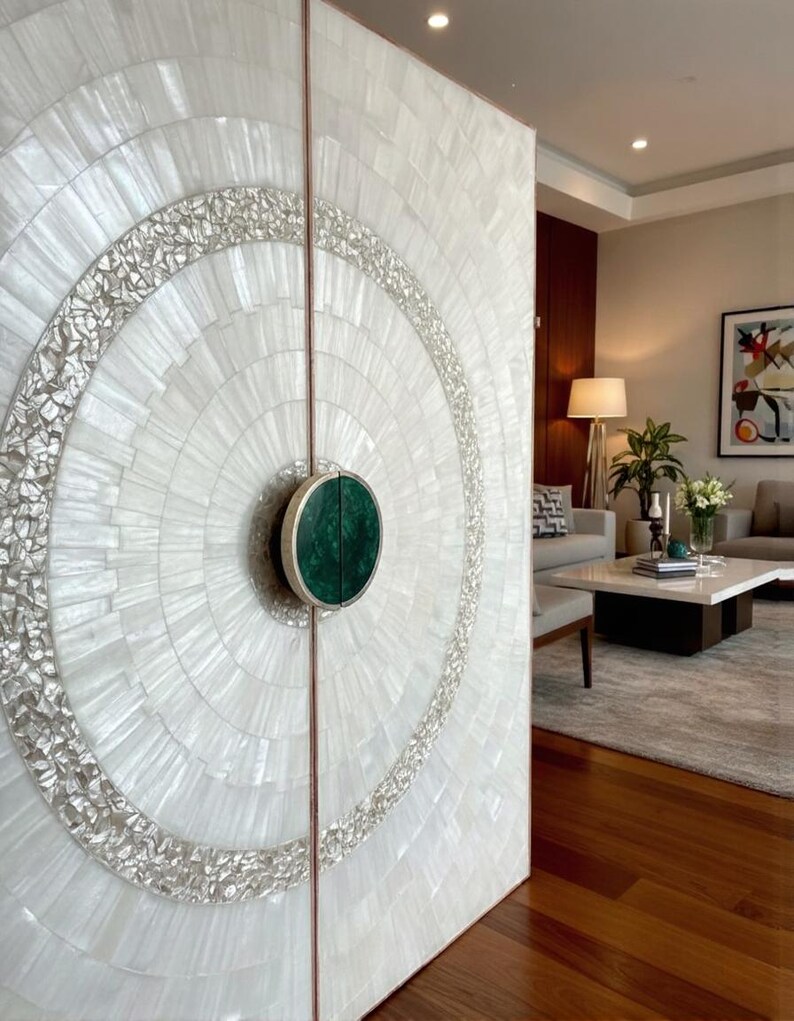 Handmade Selenite Double Door • Mother of Pearl Inlay, Luxury Entrance ...