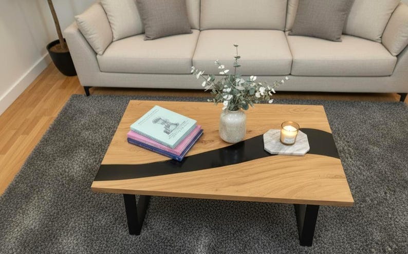 Handmade Black Epoxy River Table | Live Edge Wood Dining Furniture - Etsy