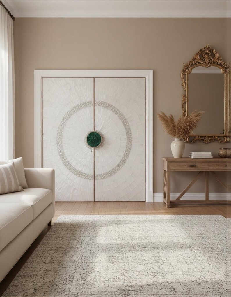 Handmade Selenite Double Door • Mother of Pearl Inlay, Luxury Entrance ...