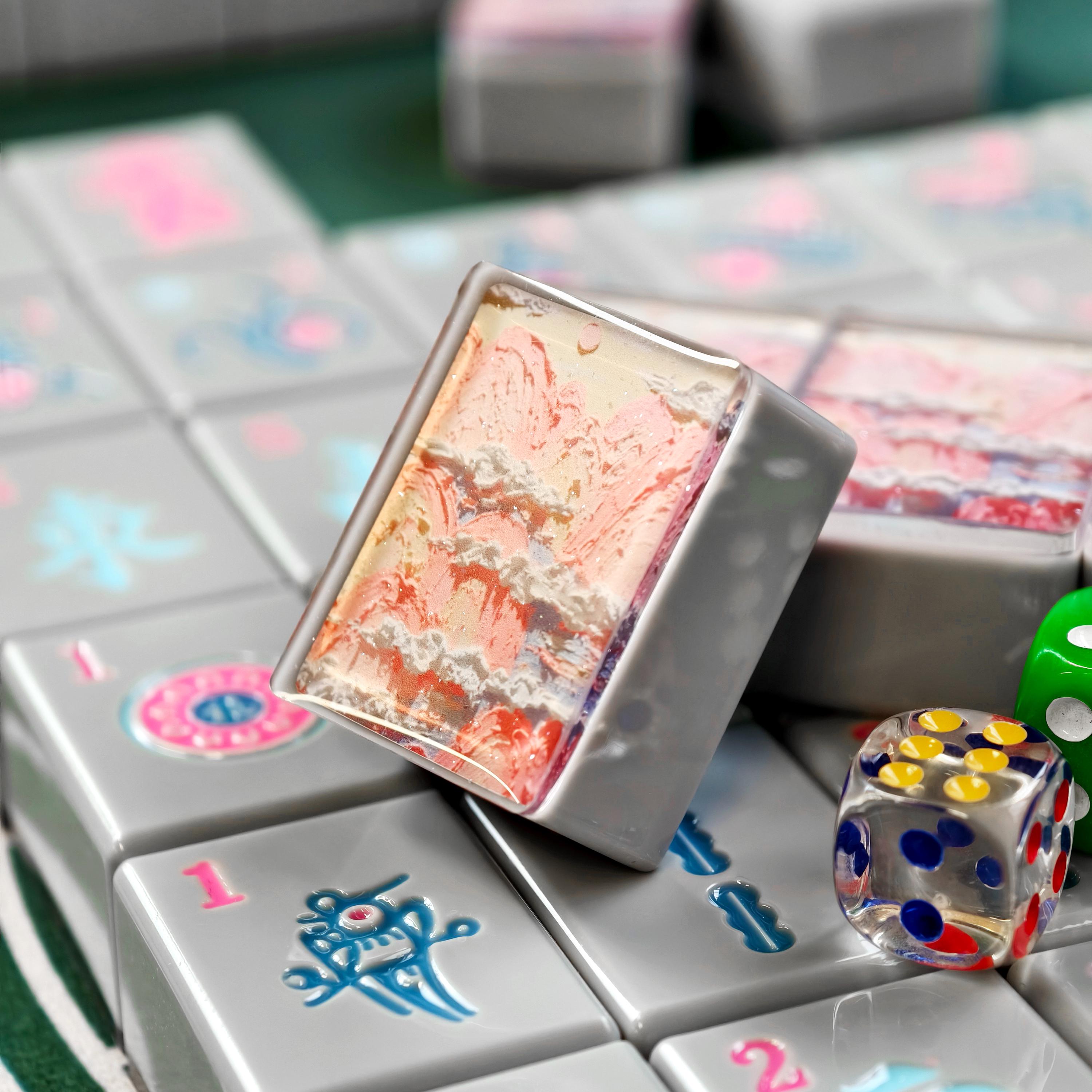 Grey Mahjong Tiles, Custom Images on Mahjong Set, Riichi Mahjong Gifts ...