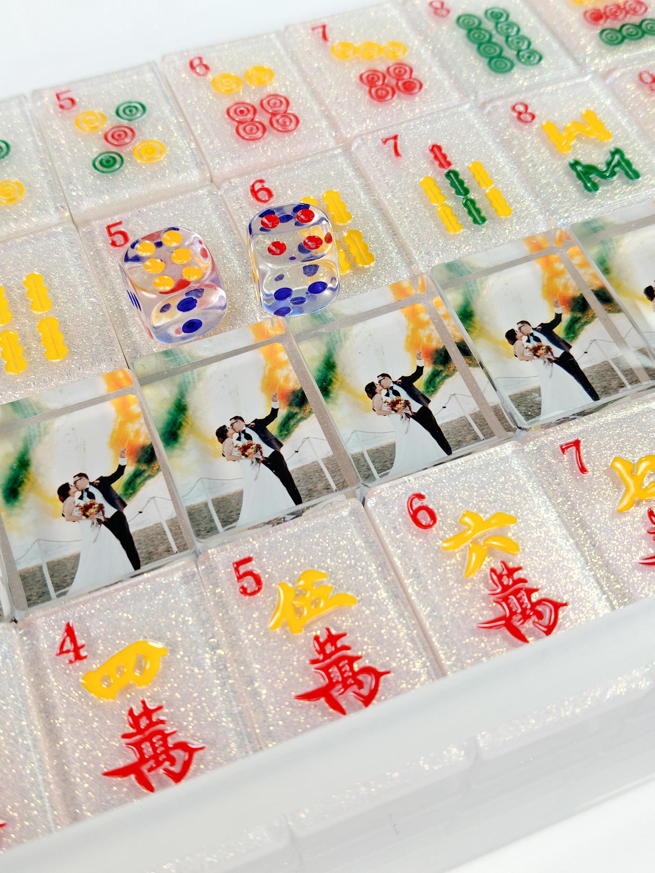 Custom Wedding Mahjong Set 166 Pc | Crystal Clear Glitter Resin With ...