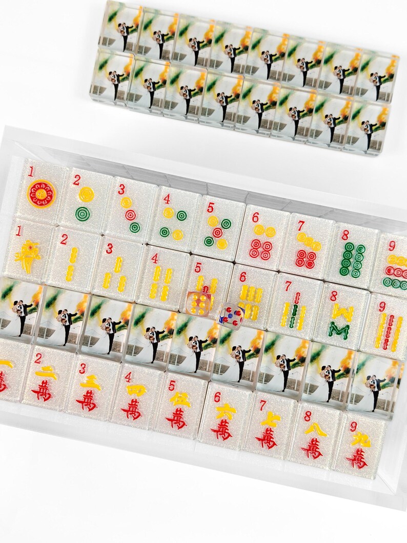 Custom Wedding Mahjong Set 166 Pc | Crystal Clear Glitter Resin With ...