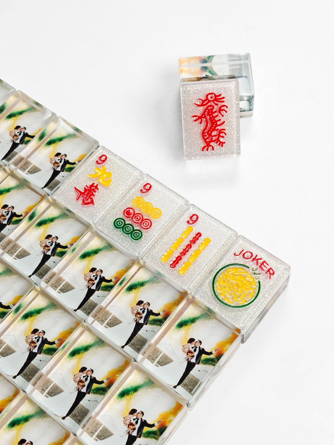 Custom Wedding Mahjong Set 166 Pc | Crystal Clear Glitter Resin With ...